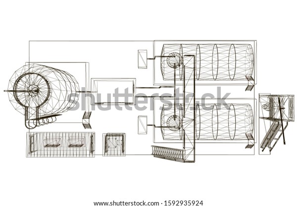 Wireframe Industrial Building Tanks View Above Stock Vector (Royalty ...