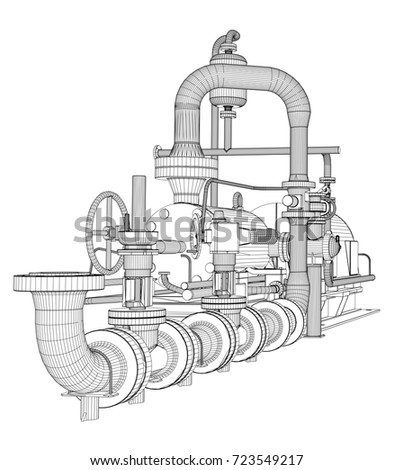 Wireframe Industrial Pump 3 D Rendering Vector Stock Vector (Royalty ...