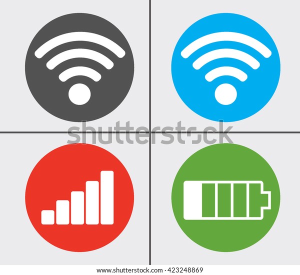 Wireless Mobile Network Symbols Battery Icon Stock Vector (Royalty Free ...