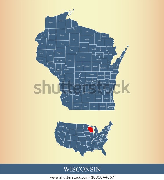 Wisconsin County Map Names Wisconsin State Stock Vector (Royalty Free ...