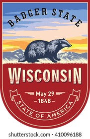 Wisconsin Emblem Us State Badger Sunset Stock Vector (Royalty Free ...