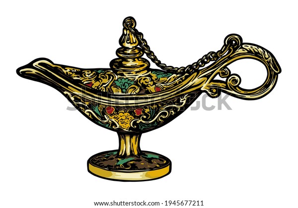 Wish Lamp Vector Illustration Hand Drawn Stock Vector (Royalty Free ...