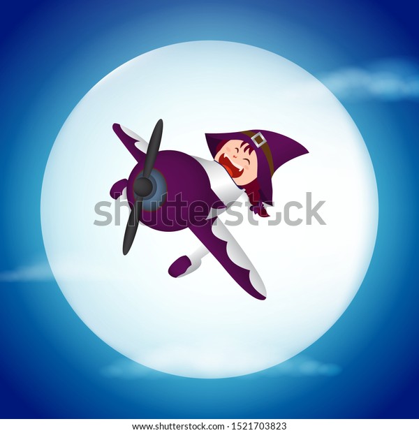 Witch Airplane Flying On Full Moon Stock Vector (Royalty Free ...