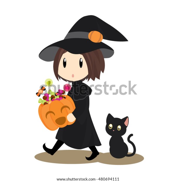 Witch Carry Halloween Candy: เวกเตอร์สต็อก (ปลอดค่าลิขสิทธิ์) 480694111 ...