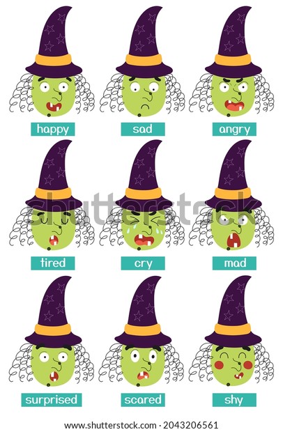 Witch Emotions Set Big Set Cartoon Stock Vector (Royalty Free) 2043206561