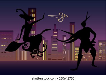 Witch Fights Knight Stock Vector (Royalty Free) 260642750