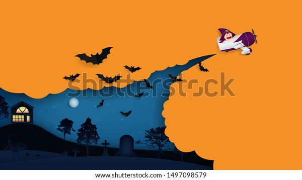 Witch Flying Plane Halloween Night Over Stock Vector (Royalty Free ...