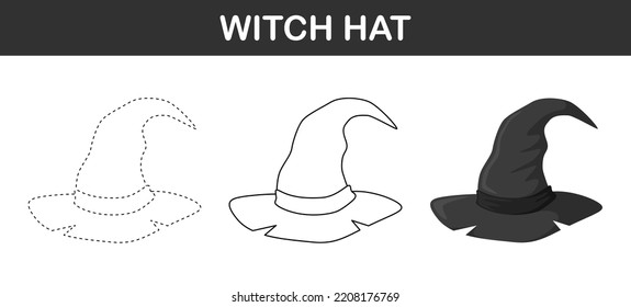 Witch Hat Tracing Coloring Worksheet Kids Stock Vector (Royalty Free ...