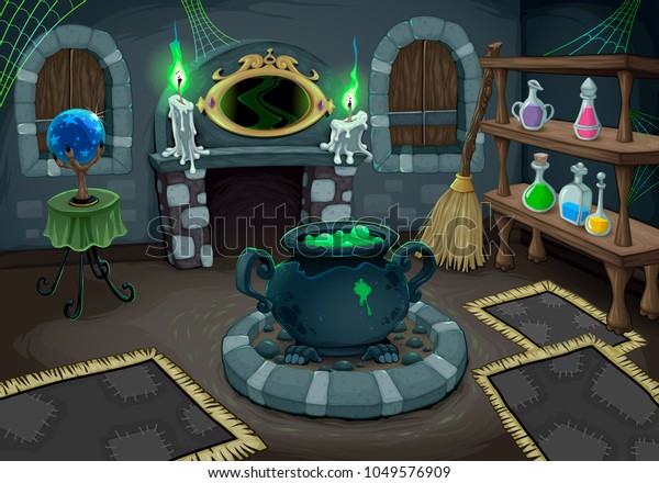 Witch Room Vector Cartoon Illustration Halloween Stock Vector (Royalty ...