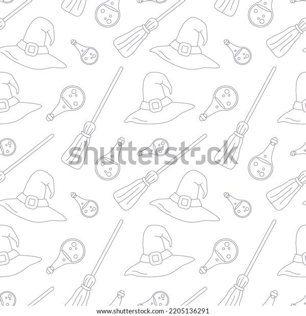 Witch Seamless Pattern Line Pattern Broomstick Stock Vector (Royalty ...