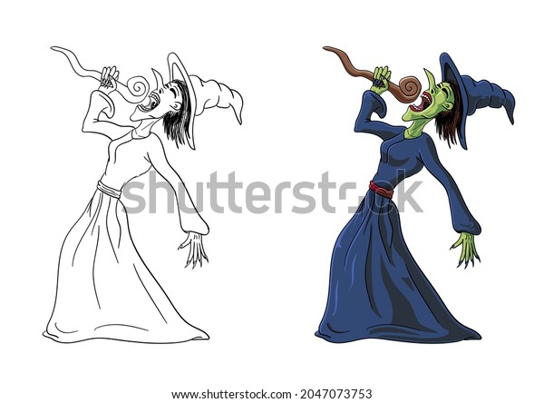 Witch Singing Into Her Staff Includes Stock Vector (Royalty Free ...