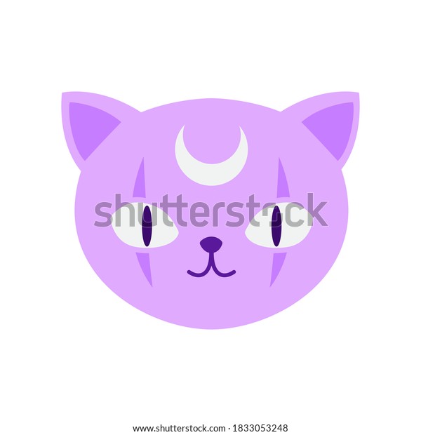 Witchs Cat Purple Cat Face Moon Stock Vector (Royalty Free) 1833053248