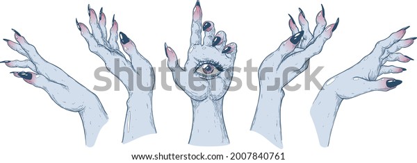 Witchs Hands Different Positions Handmade Vector Stock Vector Royalty