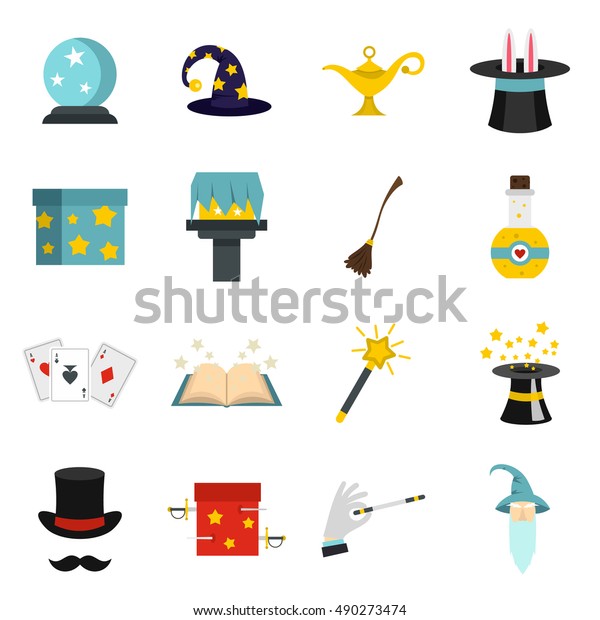 Wizard Magic Wand Icons Set Flat Stock Vector (Royalty Free) 490273474 ...
