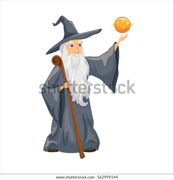 Wizard Old Man Magic Staff Hat Stock Vector (Royalty Free) 562999144