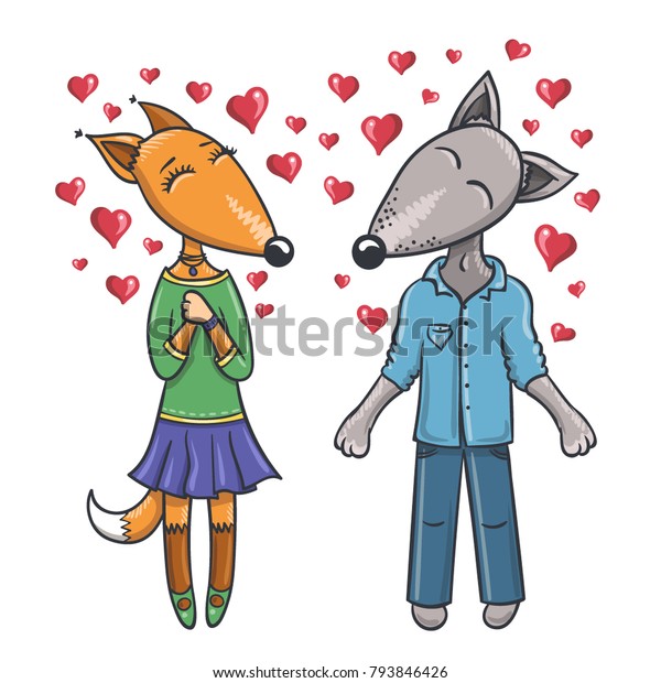 Wolf Fox Love Vector Illustration Valentine Stock Vector (Royalty Free ...