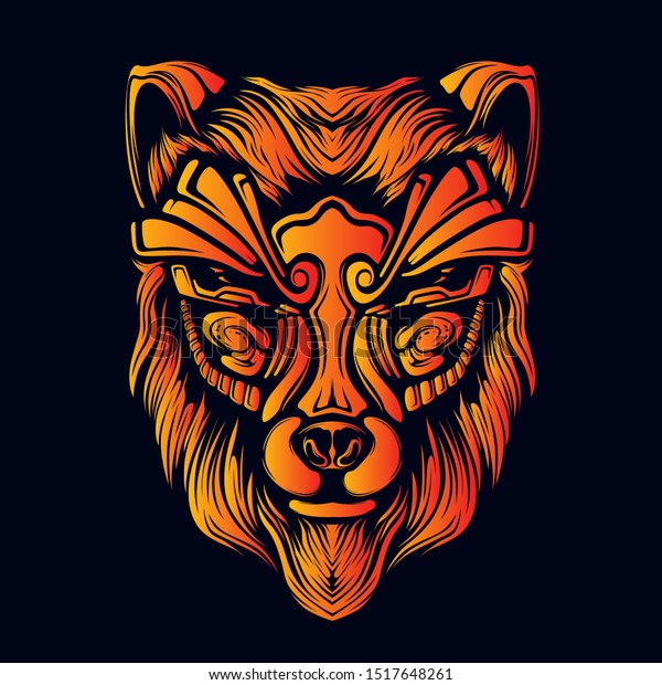Wolf Head Color Glowing Artwork Illustration Stock Vector (Royalty Free ...