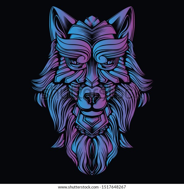 Wolf Head Color Glowing Artwork Illustration Stock Vector (Royalty Free ...