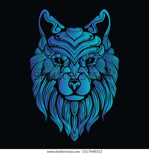 Wolf Head Color Glowing Artwork Illustration Stock Vector (Royalty Free ...