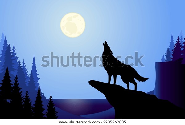 Wolf Howling Moon Vector Illustration Stock Vector (Royalty Free ...