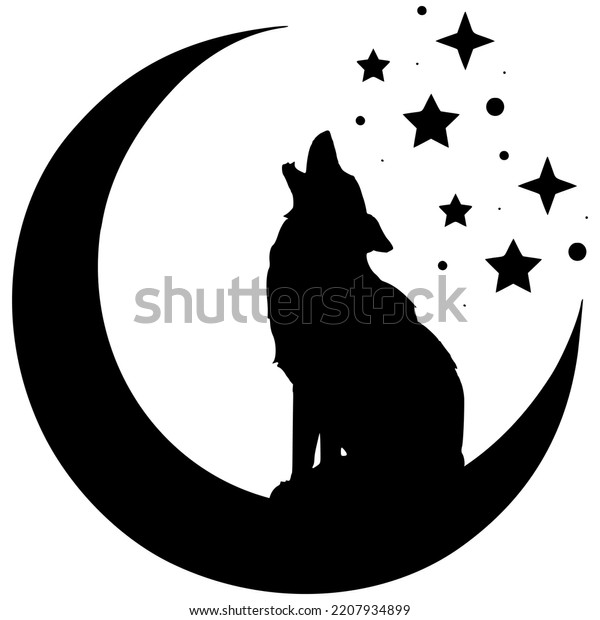 Wolf Howling Moon Vector Illustration Silhouette Stock Vector (Royalty ...