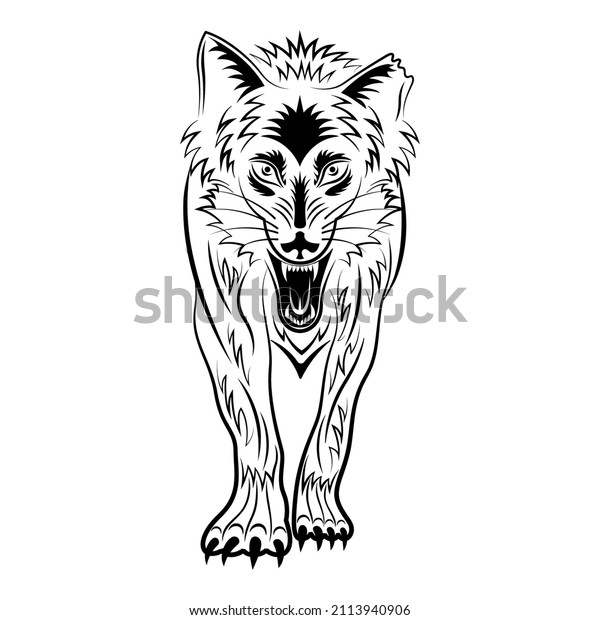 Esbozo del contorno del lobo vista: vector de stock (libre de regalías ...