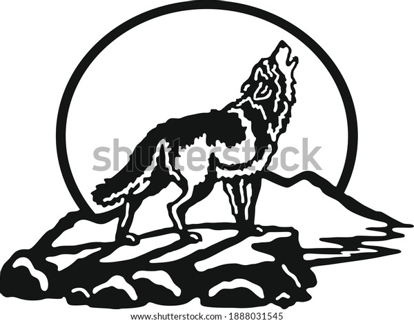 Wolf Standing On Rock Howling Full Stock Vector (Royalty Free ...