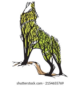 Wolf Tree Decoration Line Art Colours Stock Vector (Royalty Free ...