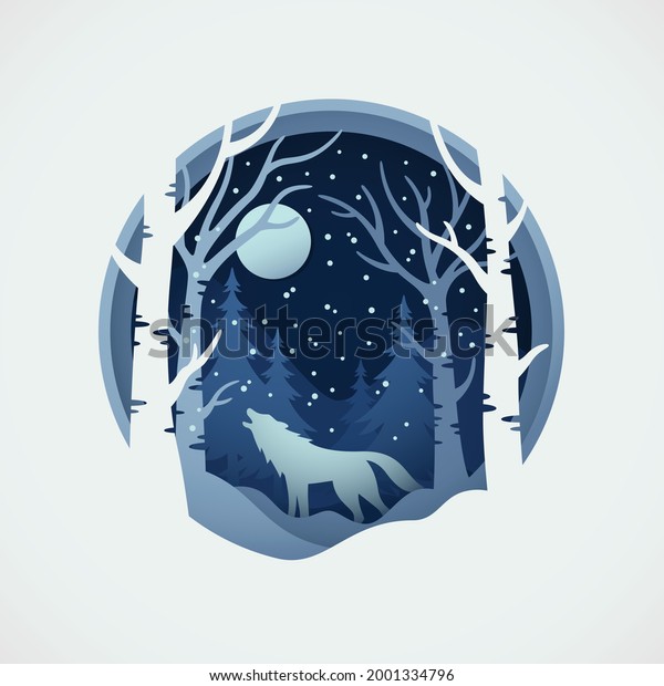 Wolf Wildlife Vector Papercut Style Winter Stock Vector (Royalty Free ...