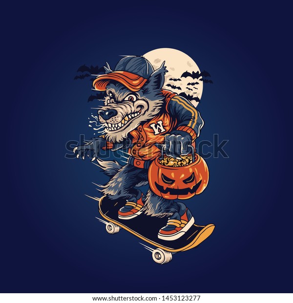 Wolfman Skater Mascot Vector Design Stock Vector (Royalty Free) 1453123277