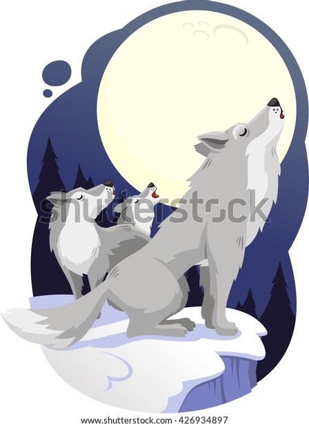 Wolves Howling Full Moon Vector Cartoon Stock Vector (Royalty Free ...