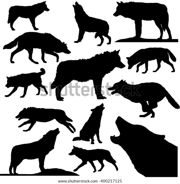 Wolves Outline Collection Stock Vector (Royalty Free) 400217125 ...