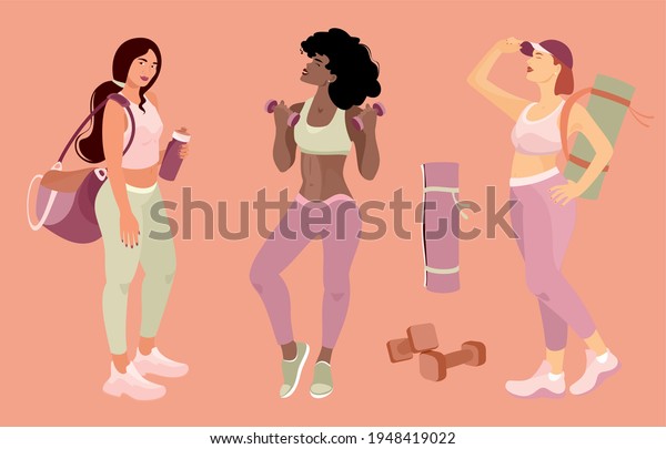 Woman Activities Set Multicultural Young Adult Stock Vector (Royalty ...