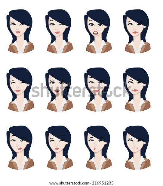 Woman Avatar Expression Set Stock Vector (Royalty Free) 216951235 ...