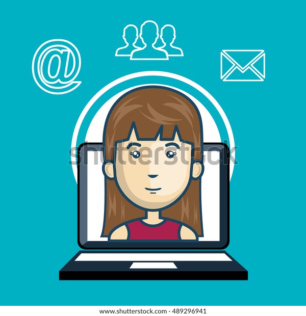 Woman Avatar Laptop Computer Stock Vector (Royalty Free) 489296941 ...