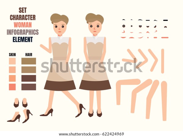 Vektor Stok Woman Character Creation Set Build Your Tanpa Royalti