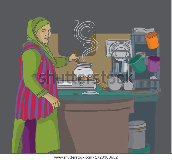 Woman Cooking Kitchen Vector Stock Vector (Royalty Free) 1723308652 ...