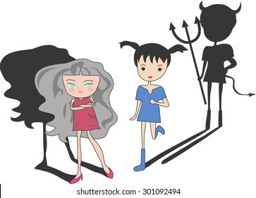 Woman Devil Shadow Behind Scene Vector Stock Vector (Royalty Free ...