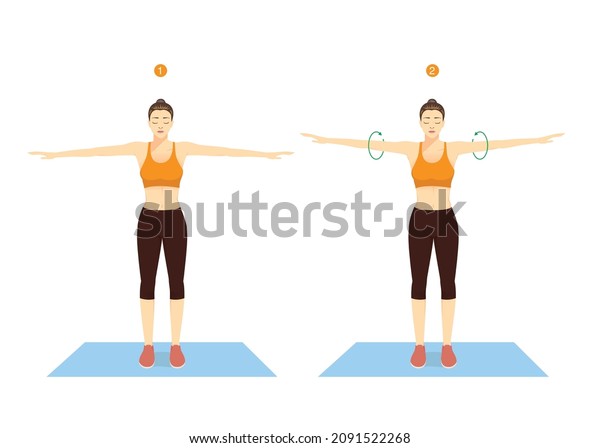 Woman Doing Exercise Arm Circle Posture: стоковая векторная графика ...