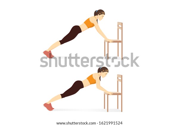 Woman Doing Exercise Chair Push 2 Stock Vector (Royalty Free) 1621991524