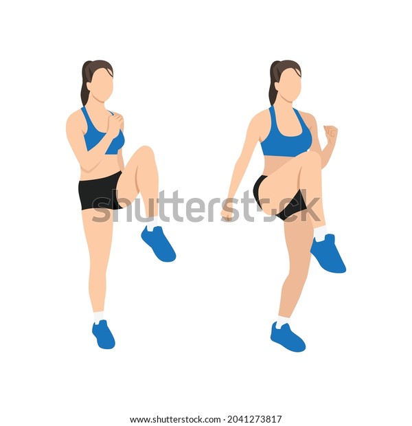 Woman Doing High Knees Front Knee Stock Vector (Royalty Free ... Woman Doing High Knees Front Knee Stock Vector (Royalty Free ...