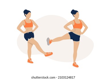 Woman Doing Leg Swing Exercise Stock Vector (Royalty Free) 2103124817 ...
