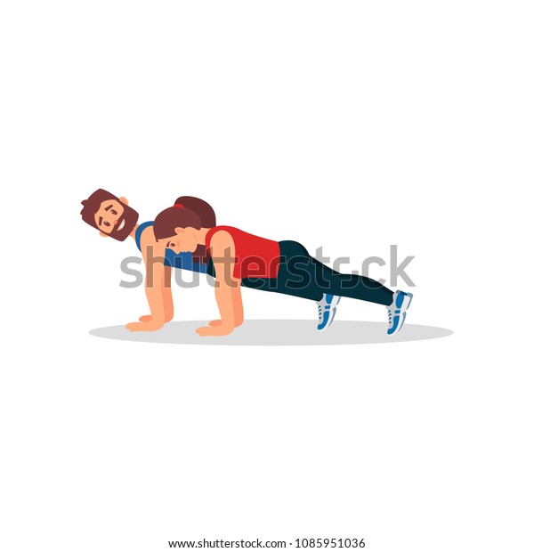 Woman Doing Plank Press Exercise Her Stock Vector (Royalty Free ...