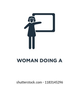 Woman Doing Presentation Icon Black Filled Stock Vector (Royalty Free ...