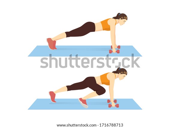 Woman Doing Spiderman Plank Exercise Dumbbell Stock Vector (Royalty ...