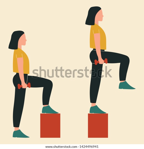 Woman Doing Stepsup Illustrations Glute Exercises Stock Vector (Royalty ...
