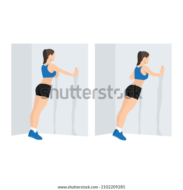 Woman Doing Wall Push Standing Press Stock Vector (Royalty Free ...