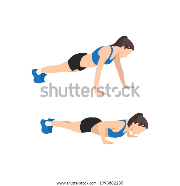 Woman doing Wide push ups exercise. Flat vector illustration isolated ...