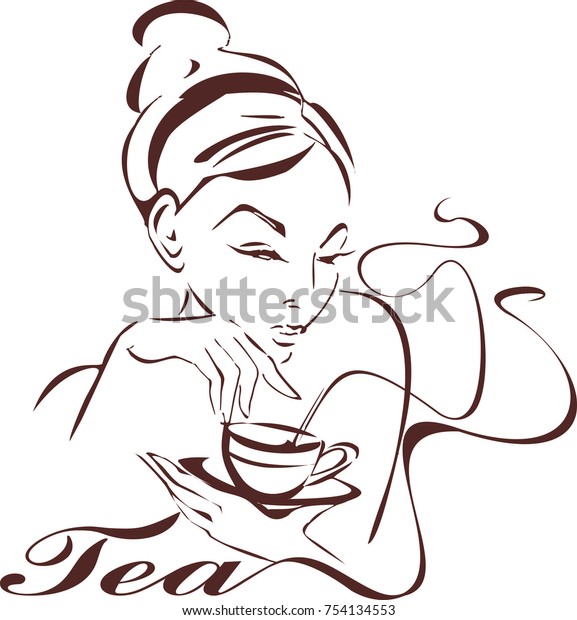 Woman Drinking Tea Mug Cup Vector Stock Vector (Royalty Free) 754134553