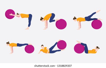 Woman Exercise Ball Movement Set Collection Stock Vector (Royalty Free ...